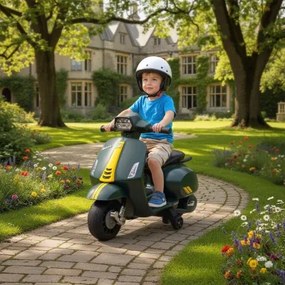 AIYAPLAY Dětská elektrická motorka s licencí Vespa, dobíjecí baterie 6V, pomocná kolečka a světlo, 2–6 let, tmavě zelená