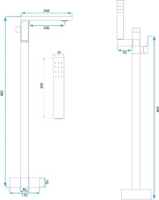 Rea Tery, volně stojící baterie s ruční sprchovou soupravou h-885, zlatá lesklá, REA-B5306