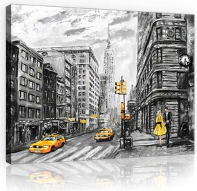 Obraz 100x70 New York žlutý taxík pár ulice město monochrom městský
