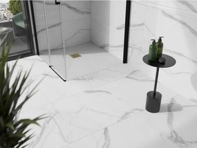 Mexen Stone+, čtvercová vanička z minerálního kompozitu 90 x 90 cm, bílá, zlatá lesklá krytka, 44109090-G