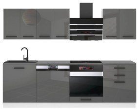 Kuchyňská linka Belini Premium Full Version 240 cm šedý lesk s pracovní deskou SUSAN