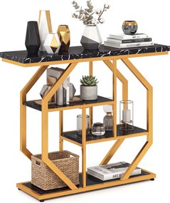 Costway 100 cm konzolový stolek 4patrový moderní s policemi a deskou z černého