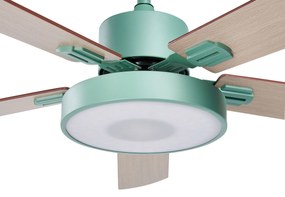 Stropní ventilátor se světlem zelený/světlé dřevo HOBBLE Beliani