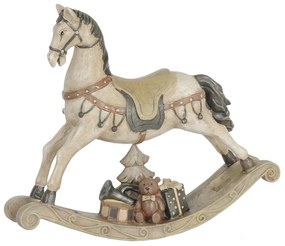 Bílo - šedá antik vánoční dekorace houpací koník - 21*5*18 cm