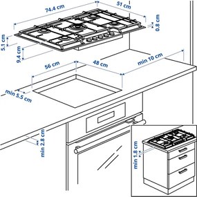 SKÅLAN Plynová varná deska, IKEA 500 nerezavějící ocel, 74 cm