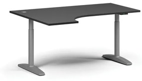 Výškově nastavitelný stůl OBOL, elektrický, 675-1325 mm, rohový levý, deska 1600x1200 mm, šedá zaoblená podnož, grafit