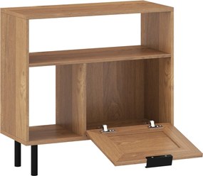 Costway Boho ratanový noční stolek Accent s úložnou skříňkou a kovovými nohami