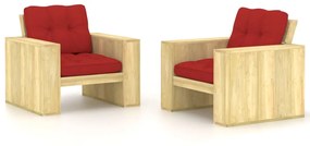 Zahradní židle 2 ks + červené podušky impregnovaná borovice,  3065795
