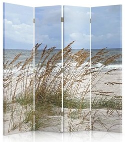 Ozdobný paraván Tráva na mořské pláži - 145x170 cm, čtyřdílný, klasický paraván
