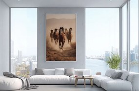 Divoký běh - obraz - Koně v pohybu v prachové krajině 53 - 70 x 100 cm - 1 149 Kč