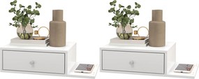 HOMCOM sada 2 nástěnných nočních stolků - sada 2 nočních stolků - boční polička a zásuvka - 55Š x 30H x 15V cm, bílý MDF