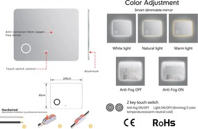 Erga Myra, LED zrcadlo 100x80 cm s kosmetickým zrcadlem 3x zvětšení, 4114 lm, 3 barvy světla, zadní osvětlení, ERG-V01-MYRA-1080-00