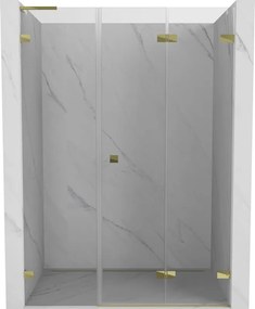 Mexen Lunar-F, L pravé skládací sprchové dveře 135 cm, čiré sklo, zlatý profil, 836SL-135-050-50-00-P