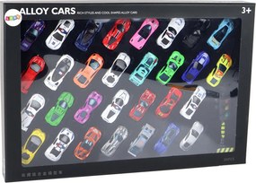 LEAN Toys Sada hliníkových pružinových autíček v krabičce, 30 ks, sportovní a policejní autíčka