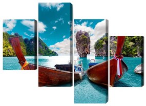 Vícedílný obraz Lodě V Andamanském Moři V Thajsku Nedostatek Nedostatek Přírodní plátno 160x100