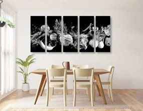 5-dílný obraz organické ovoce a zelenina v černobílém provedení - 200x100 cm