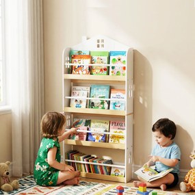 Costway Dětská knihovna ve tvaru domečku s ochranou proti pádu a kovovými tyčemi