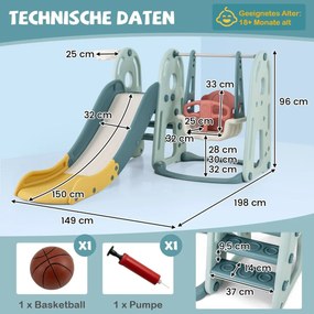 Costway Dětská houpačka se skluzavkou výškově nastavitelným sedátkem 4 v 1