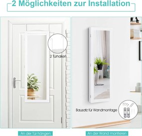 Costway Zrcadlová šperkovnice se zrcadlem po celé délce – 31,5 × 8,5 × 110 cm