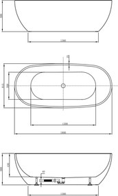 Aqualine, DOURO volně stojící vana 180x80 cm, bílá, E1880