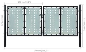 vidaXL Marketos Černá jednokřídlá plotová branka 300 x 125 cm