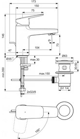 Ideal Standard Ceraplan - Umyvadlová baterie s BlueStart s kovovou odtokovou garniturou, chrom BD215AA