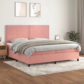 Box Spring Postel S Matrací Samet Růžová Hladké s hřebíky 200 x 200 cm
