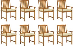 vidaXL Zahradní židle s poduškami 8 ks masivní akáciové dřevo [3078201] Barva: krémová