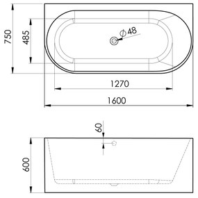 Polysan Monolith volně stojící vana ASTRA DR černá mat, 160×75×60 cm, 34611MDRB