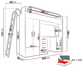 K&M postele Dětská patrová postel STUDY, levá Barva dětské postele: Růžová lesklá