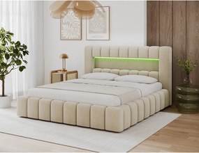 Béžová čalouněná dvoulůžková postel s úložným prostorem s roštem 180x200 cm Lamica – ELTAP