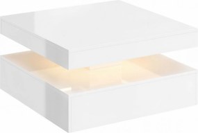 HOMCOM LED konferenční stolek s úložným prostorem, dvoupatrový moderní stůl s otevřenou policí a dálkovým ovládáním, vysoký lesk bílá