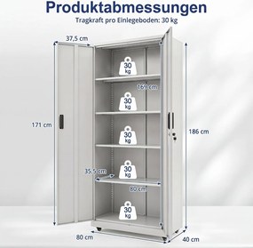 Costway Kovová kartotéka z oceli válcované za studena s 4 výškově nastavitelnými