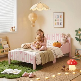 AIYAPLAY Montessori postýlka pro děti 3-6 let 146x76,5 cm, ochrana proti pádu, tvar mašle pro dětský pokoj, růžová