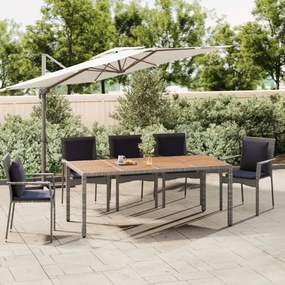 vidaXL Zahradní stůl s dřevěnou deskou šedý polyratan a masivní akácie