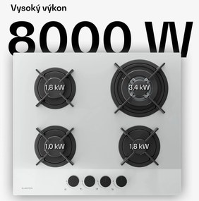 Klarstein Plynová varná deska Velaire, 4-plotýnka s elektrickým zapalováním, kompatibilní se zemním plynem a LPG, 8000W, 60cm