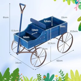 Costway Stojan na květiny dřevěný vozík na květiny vozík na – modrý
