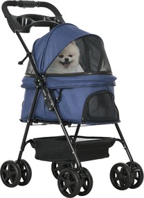 PawHut Skládací Kočárek pro Psy Malý Domácí Zvířecí Nosítko s Univerzálními Koly Úložný Košík Bezpečnostní Popruhy a Okno Nosnost 15 kg 67x45x96 cm Ná