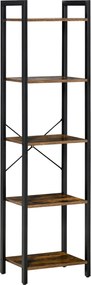 HOMCOM Průmyslová 5-patrová knihovna s ocelovým rámem pro obývací pokoj, kancelář, kuchyň a ložnici 40x30x154 cm Rustikální hnědá | Aosom