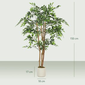 HOMCOM 150 cm umělý banyán do interiéru, dekorativní umělá rostlina v plastovém květináči se solidním dřevěným kmenem — do domu, kanceláře, obývacího…