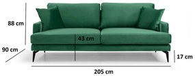 Hanah Home Třímístná pohovka PAPIRA zelená 560ARE1319