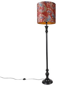 Stojací lampa černá s červeným stínítkem s peacockem 40 cm - Classico