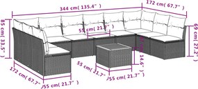 11dílná zahradní sedací souprava s poduškami černá polyratan 3223794