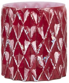 Červený svícen s odřeninami na čajovou svíčku - Ø 11*10 cm