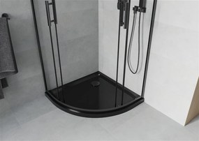 Mexen Rio, čtvrtkruhový sprchový kout s posuvnými dveřmi 70 x 70 cm, 5mm čiré sklo, černý profil + černá sprchová vanička, 863-070-070-70-00-4170B