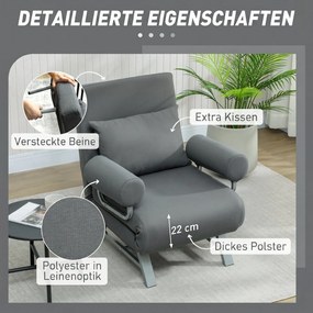 HOMCOM Rozkládací křeslo, čalouněné křeslo, přeměnitelné na postel pro hosty, ergonomické, tmavě šedé