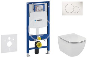 Geberit - Set předstěnové instalace, klozetu a sedátka Ideal Standard Tesi, tlačítka Sigma01, Rimless, SoftClose, alpská bílá