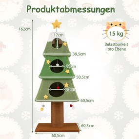 Costway Velké vánoční škrabadlo pro domácí kočky 162 cm Roztomilá kočičí věž