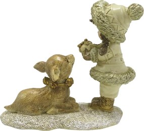 Béžovo-zlatá antik dekorace děvče se srnečkou - 12*6*12 cm