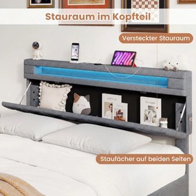 Costway Čalouněná postel s LED osvětlením Nabíjecí stanice (2 USB porty) Rám